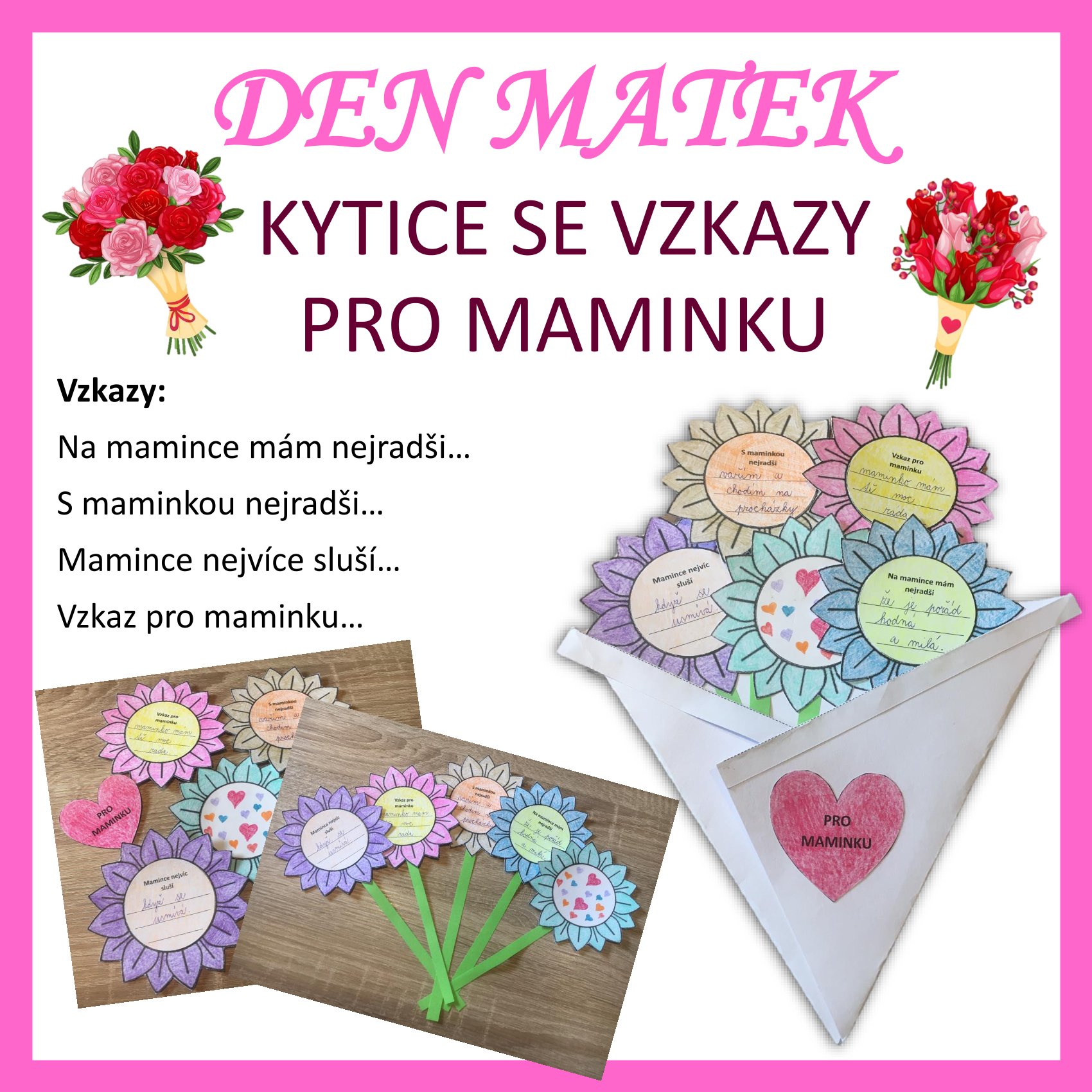 DEN MATEK - Kytice se VZKAZY pro MAMINKU - Pracovní činnosti | UčiteléUčitelům.cz